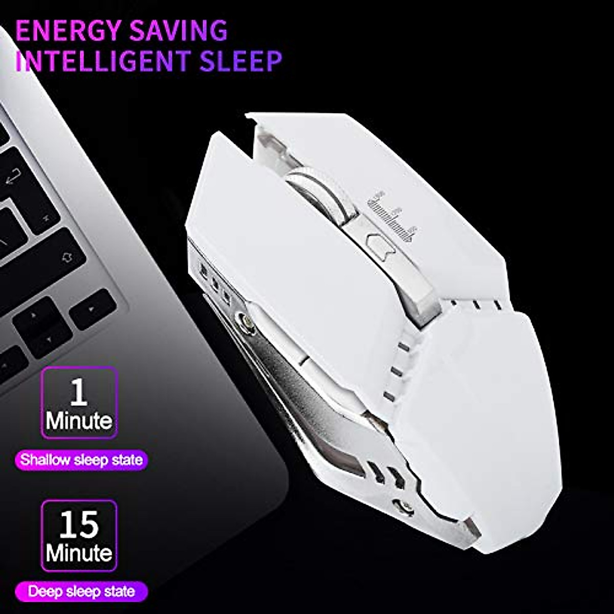 Kafuty-1 Wireless Gaming Mouse,Rechargeable USB Optical Mouse with 6 Buttons,7-Color LED Ergonomic Computer Gaming Mice,Adjustable DPI for Game Players(#3)