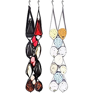 JUNELILY Heavy-Duty Hanging Handbag Organizer | Polyester-Made with 11 Pockets (2PK Black & Gray)