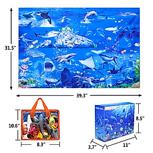 INNOCHEER Kids Ocean Animals Toys, Sea Animals Toys for Kids,18 Pack Ocean Toys for Kids Toddlers Boys Girls Age 3-8-12, Sea Creatures Toys Set for Kids with PlayMat Including Shark, Whale, Dolphin