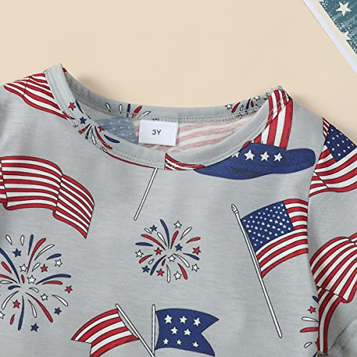 Baby Boys American Flag T-Shirt 4th of July Clothing Toddler Kids Patriotic Shirt Short Sleeve USA Flag Stripe Star Tee Tops Gray