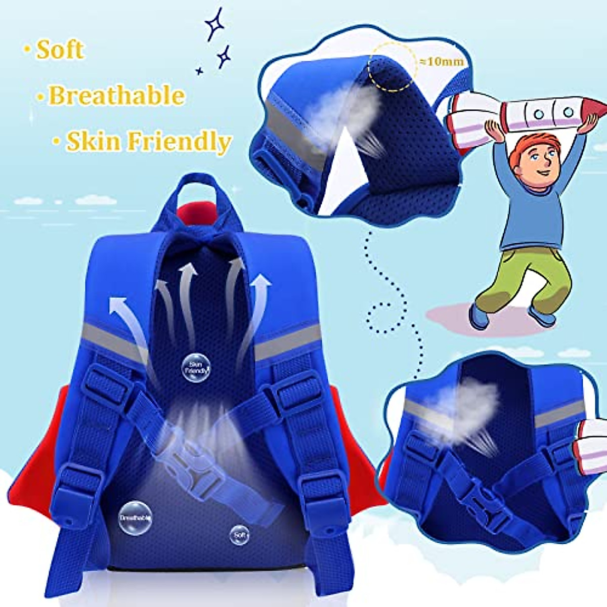 Augot Toddler Backpack, Kids Preschool Backpack 3D Cute Cartoon Backpack for Kids Mini School Backpack for Toddler Boys Girls (Royal Blue, Rocket)