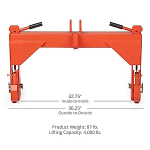 Titan Attachments 3 Point Quick Hitch Adaption to Category 2 Tractors, 4000 LB Lifting Capacity, 32.75" Between Lower Arms, 14.5" Top Link to Lower Link, Orange Finish