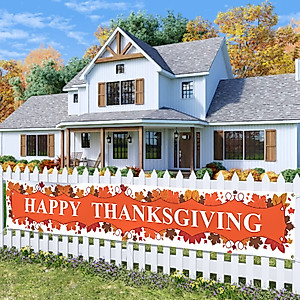 Large Happy Thanksgiving Decorations Banner Outdoor Yard Signs 120" x 20" Party Supplies Holiday Decor Fall Leaves Hanging Photo Backdrop Vivid Colors Welcome Garden Flag for House Fence Garage Baclony Door Porch Home Decor