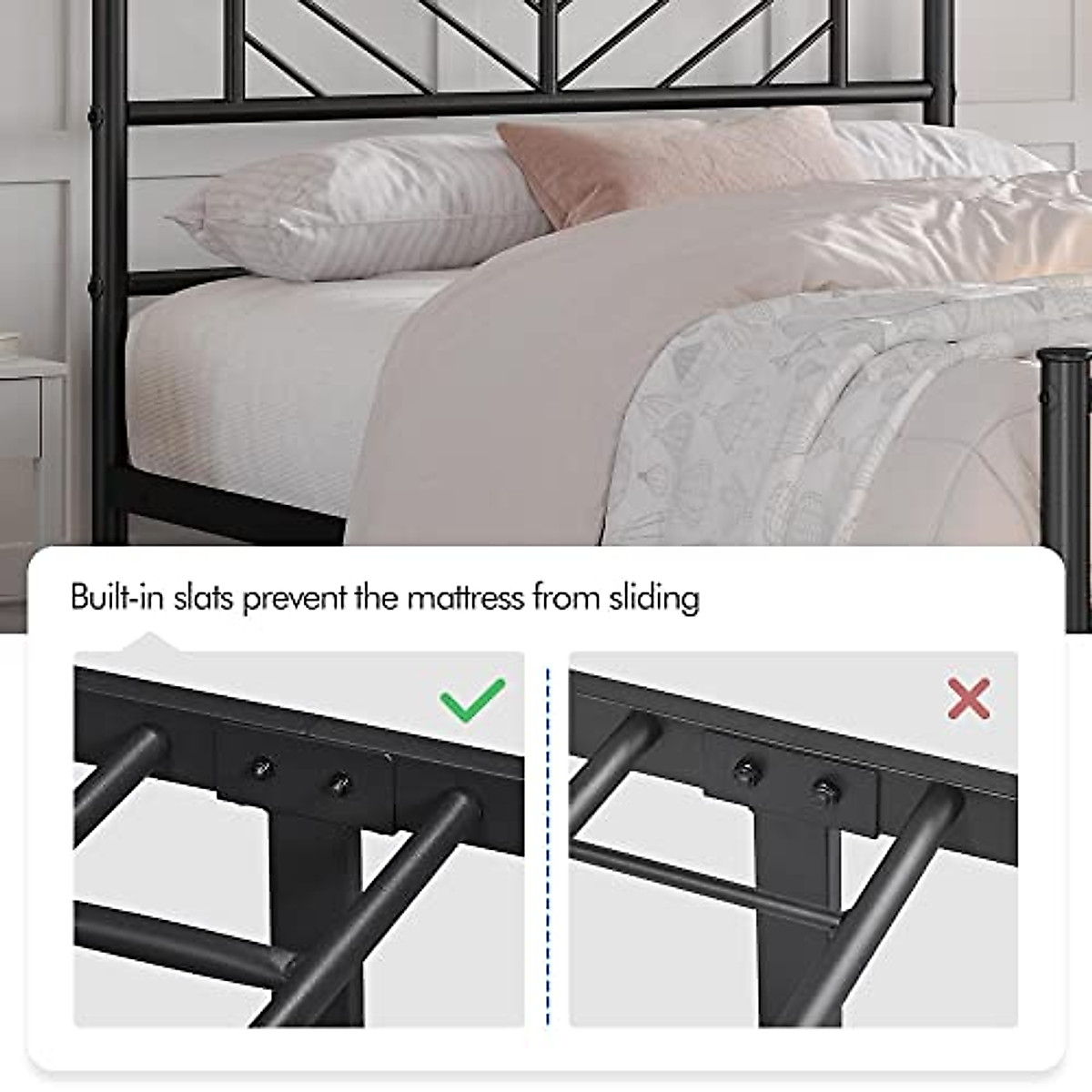 Yaheetech Twin Size Platform Bed Frame with Arrow Design Headboard, 13 Inches Metal Mattress Foundation for Storage, No Box Spring Needed, Easy Assembly, Modern, Black