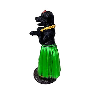 Dashboard Hula Dog Black Labrador Retriever Car Bobblehead Figurine 6 Inches Green Grass Skirt Hawaiian Lei Desk Mantle