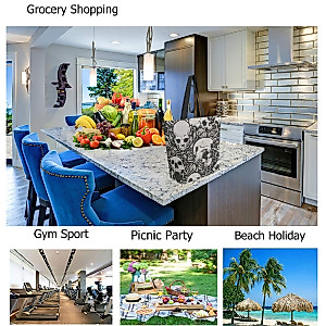 ZzWwR Horrible Dark Skulls Flowers Pattern Extra Large Canvas Market Beach Travel Reusable Grocery Shopping Tote Bag Portable Storage HandBags