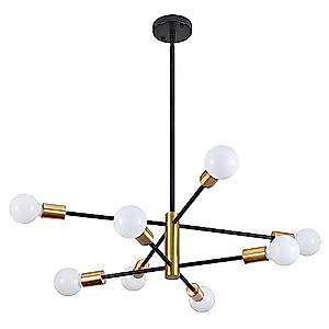 ZSMIHDOH 8-Lights Modern Chandelier Gold Black, Semi Flush Mount Ceiling Light, Mid Century Sputnik Chandelier for Living Room Bedroom Dining Room Study Office, Adjustable Height