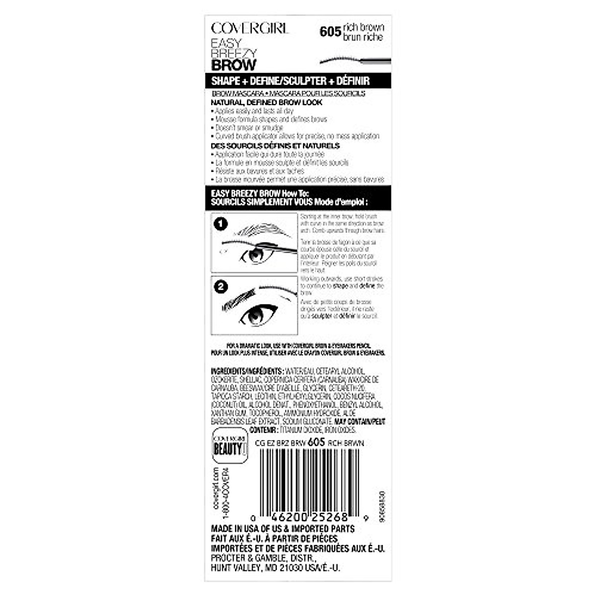 COVERGIRL Easy Breezy Brow Mascara (packaging may vary), Rich Brown, 0.3 Fluid Ounce