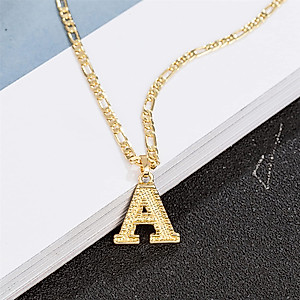 kelistom Initial Necklace for Women Men, Gothic 14K Gold Plated 26 Letters Pendant Necklace, Figaro Paperclip Chain with Extension