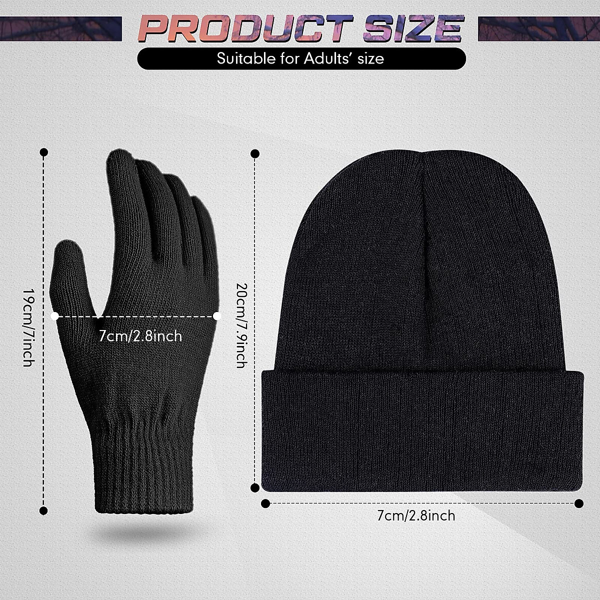 12 Pieces Winter Beanies Hat and Gloves for Men Women Warm Knitted Caps Gloves Set 6 Pairs Unisex Winter Mittens 6 Warm Hats(Black)