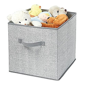 mDesign Soft Fabric Nursery/Playroom Closet Storage Organizer Bin Box with Front Handle for Cube Furniture Shelving Units - Holds Toys, Clothes, Diapers, Bibs - Lido Collection - 4 Pack - Gray