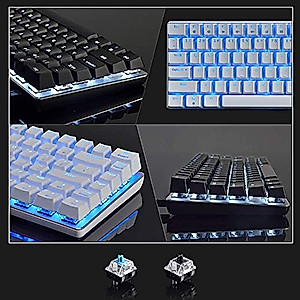 Wired Mechanical Gaming Keyboard USB Metal Blue Switch PC Gaming Keyboard with White LED Backlit for Computer Gamers (Blue Switch, Black)