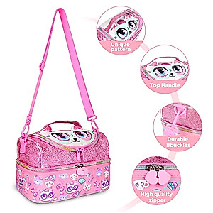 RLGPBON Kids Lunch Bag,Girls Insulated Lunch Box for Girls,Cat Lunch Bag Toddler Teen,School Daycare Cute Travel bags