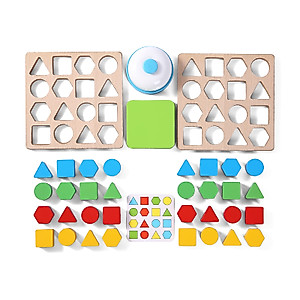 Wooden Puzzles Shape Color Matching Board Games Preschool Educational Montessori Toys for Kids 3 4 5 6 Years Old Boys Girls Brain Teaser Puzzle Logic Game with Bell Cards