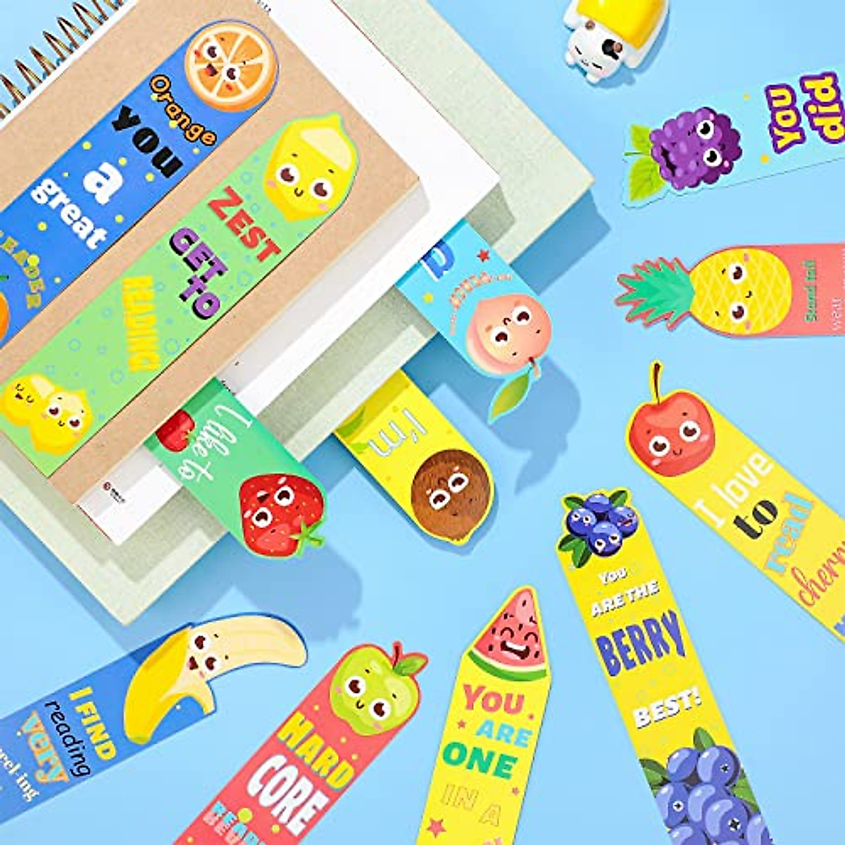 Bookmarks for Kids Scratch and Sniff Bookmarks Fruit Scented Fun Bookmarks Classroom Bookmarks Cute Bookmarks for Students Teens Food Lovers, 12 Styles (36 Pieces)