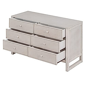Merax Dresser, Antique White Modern Farmhouse Wood Bedroom with 6, Wide Chest Closet, Clothes, Kids, Baby, TV Stand with Drawers