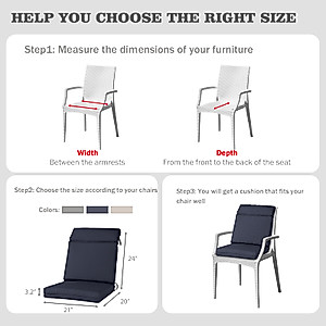 BPS Outdoor Cartridge High Back Dining Chair Cushion Set, Fade Resistant and Water Resistant Polyester Fabric Cover with Ties and Zipper, 44"x21"x3.2", Navy Blue, Set of 4