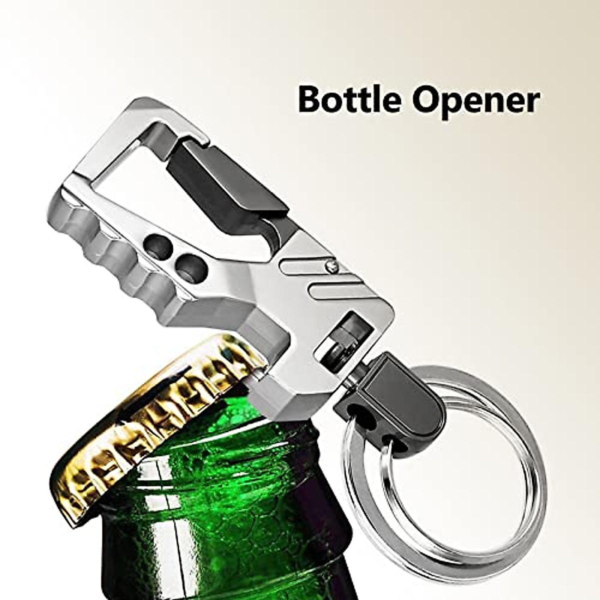 Yonput 1 PC Heavy Duty Key Chain with 2 Key Rings Bottle Opener Keychain Key Chains for Carabiner for Men and Women (Silver)