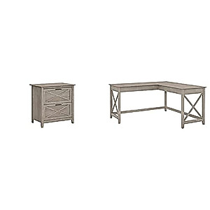 Bush Furniture Key West 2 Drawer Lateral File Cabinet in Washed Gray & Key West Modern Farmhouse Writing Desk for Home Office, 60W, Washed Gray