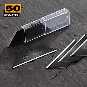 M MEEPO 50-Pack Utility Knife Blades, Blackened SK-2 Razor Blades for Box Cutter Utility Knife, Never Rust Design, Extra Durable