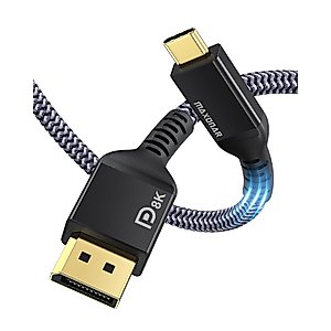 Maxonar VESA Certified USB C to DisplayPort 1.4, 8K 60Hz Thunderbolt 4/3 /USB4 to DP Cable 3.3FT/1M(4K 60Hz 144Hz 120Hz 2K 240Hz) 32.4Gbps HBR3 Alt Mode Adapter for Mac Studio, M2 M1 MacBook - Black