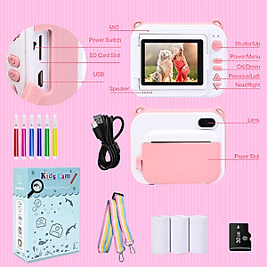 SudnXih Instant Camera for Kids Toys for 5-8 Year Old Girls, Kids Camera Instant Print Birthday Gifts for Girl Age 4 5 6 Selfie Camera with 180 Flip Screen Pink