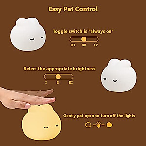 POQCCT Decor Night Light for Kids USB Rechargeable Cute Bunny LED Lamp with Timer & Touch Control Rabbit Shape Dimmable Warm Night Lights for Baby Breastfeeding Sleep Nursery Soft Eye Caring