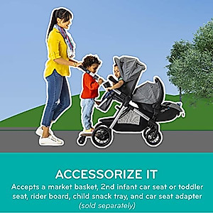 Evenflo Pivot Xpand Modular Stroller, Baby Stroller, Converts to Double Stroller, 4 Modes, Durable Construction, Extra-Large Storage Basket, Compact Folding Design, 55-lb Capacity, Percheron Gray