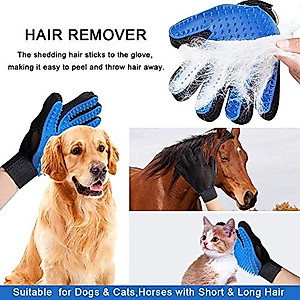 Bangogo Pet Grooming Glove, Gentle Deshedding Brush for Dog and Cat, Efficient Pet Hair Remover Mitt, 1 Pair Left & Right Gentle De-Shedding Glove Brush(Blue) (Blue)