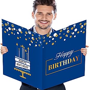 Jumbo Birthday Card with Envelope,14×22 inches Extra Large Navy Blue Birthday Party Greeting Card,Giant Guest Book Message Greeting Cards,Big Birthday Gifts Card for Men,Happy Birthday Party Decorations Supplies
