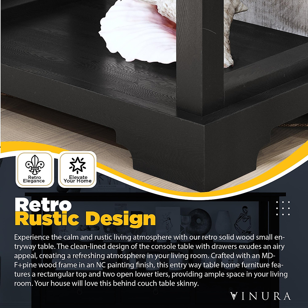 Venera Console Tables for Entryway - Solid Wood Espresso 58” Console Table with Storage - Small Entryway Table & Two Drawers for Living Room - Environmental-Friendly Behind Couch Table Skinny