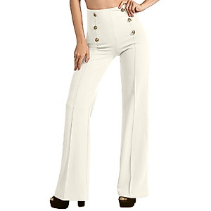 J. LOVNY Womens Sailor Bell Bottom High Waist Long Pants Made in USA S-3XL Ivory