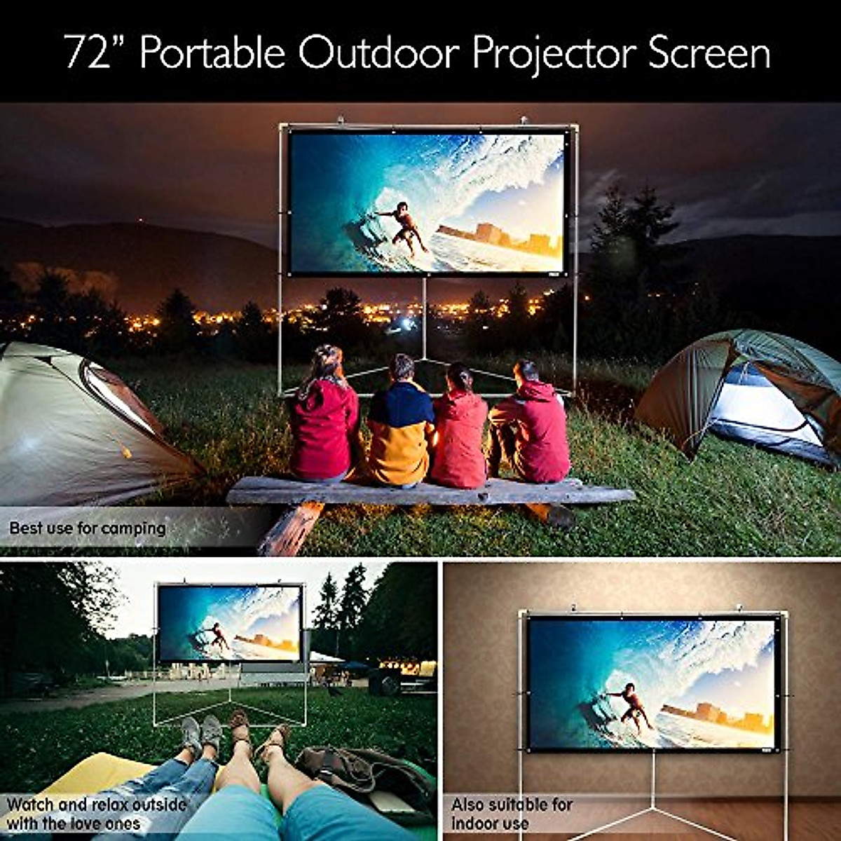 Pyle 72" Outdoor Portable Matt White Theater TV Projector Screen w/ Triangle Stand - 72 inch, 16:9, 1.15 Gain Full HD Projection for Movie / Cinema / Video / Film Showing outside Home - PRJTPOTS71