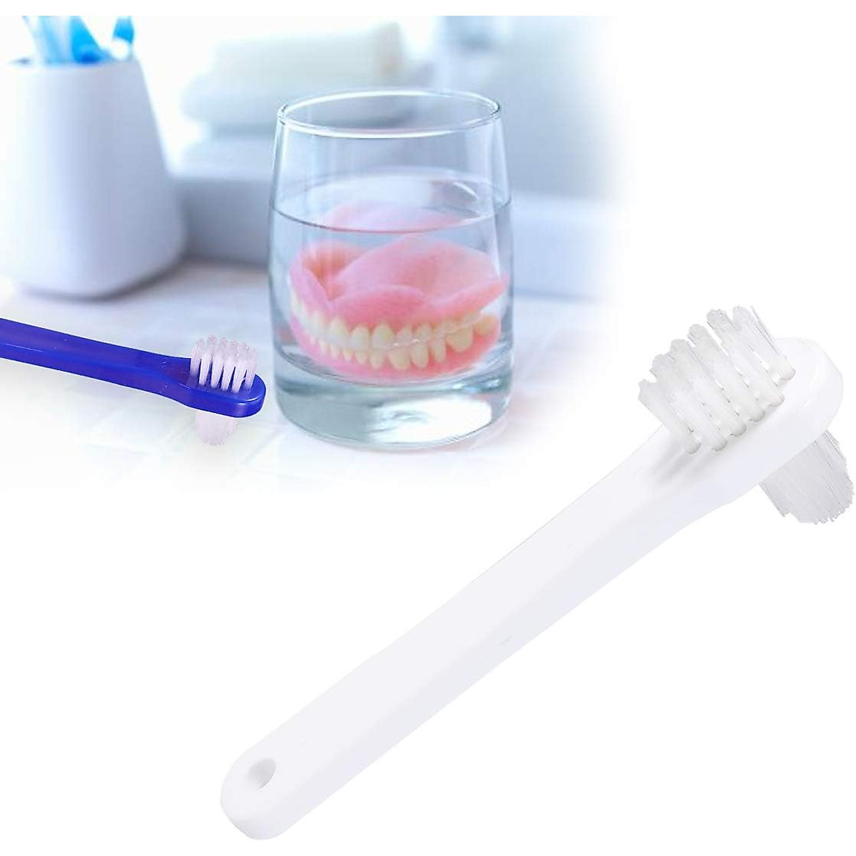 Brush False Cleaning Tool Double Sided Toothbrush Cleaning Brush 2pcs (White+Blue)