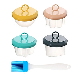 4Pcs Egg Cooker with Brush, Egg Poachers, Hard Boiled Egg Maker,Boiled Egg Cooker without Shell, BPA Free Non-Stick Egg Poacher, Fast Poaching Egg Cooker for Hard Boiled Eggs