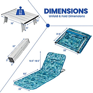 Giantex Beach Chairs for Adults 2 Pack Set with Side Table, Folding Lounge Chairs, 5 Position Adjustable Lawn Chair for Sunbathing, Patio Chaise Lounge Lightweight Backpack Camping Chairs (Navy)