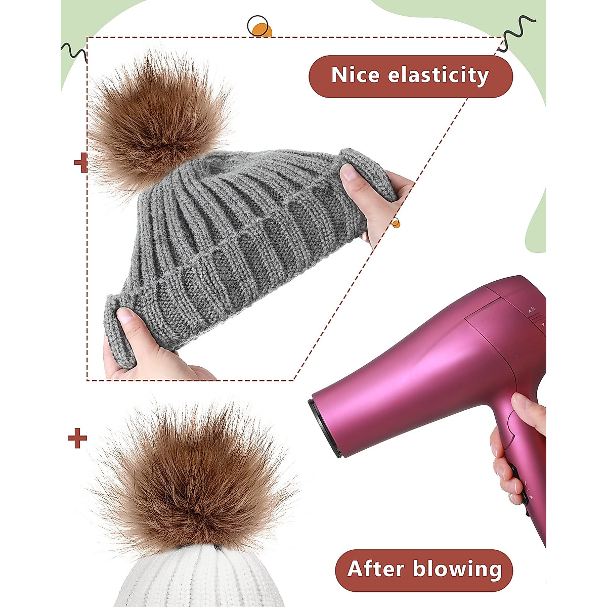 SATINIOR 6 Pcs Winter Beanie Hat Scarf Gloves Set for Women, Knitted Beanie with Pom Pom Neck Warmer Touchscreen Gloves Set(Gray, White)