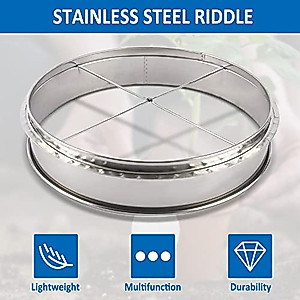 YaeCCC Garden Potting Mesh Sieve Sifting Pan - Stainless Steel Riddle - Mix Soil Filter - with 4 Interchangeable Mesh Sizes (Approx 1/8", 1/4", 3/8", and 1/2")