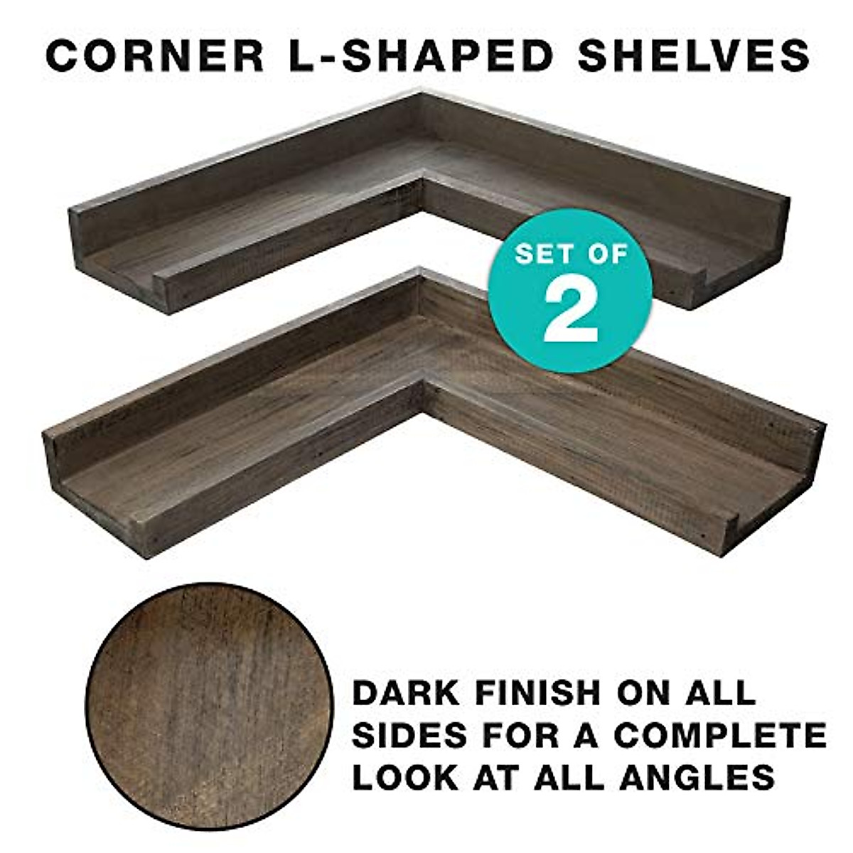 EXCELLO GLOBAL PRODUCTS Wooden L Shaped Corner Shelves: Ready to Hang Home Decor for The Living Room, Bedroom, Office, Kitchen or Bathroom (2 Pack)