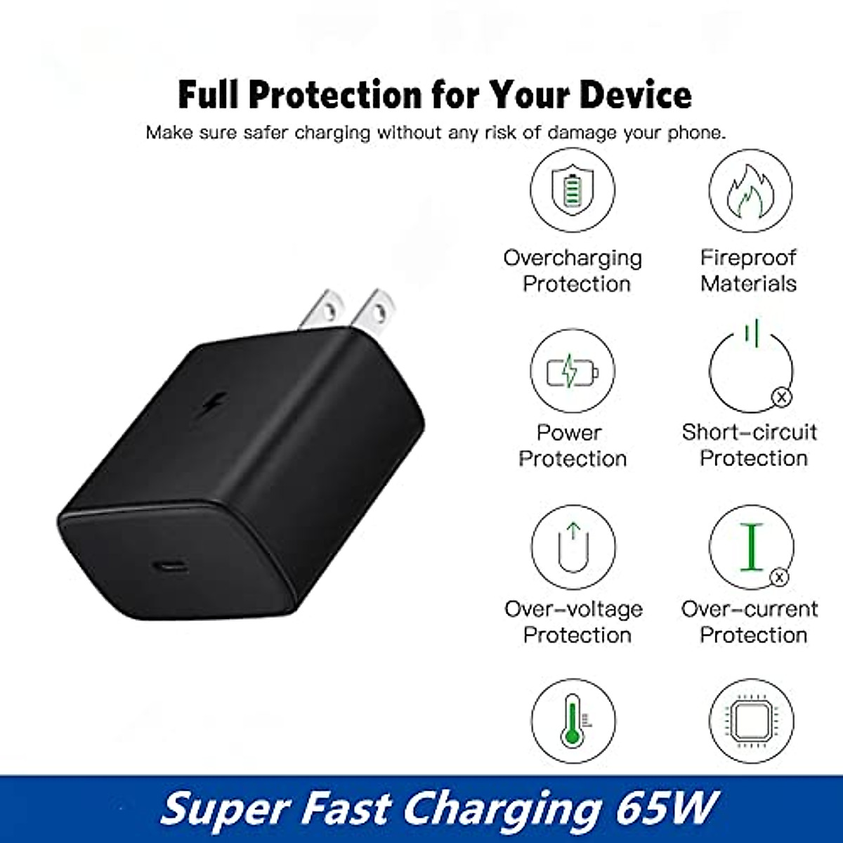 EnergySpot 65W Super Fast Charging Wall Charger Compatible for Samsung Galaxy Z Fold4 Fold3 Z Fold2 Fold Z Flip3 Z Flip S22 S23 Ultra Note20 Ultra,USB-C Travel Charger with 5FT Charging Cable