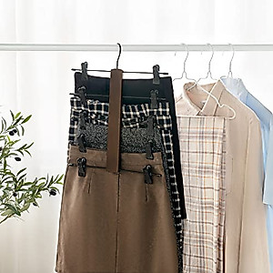 Mkono 3 Pack Pants Hangers Space Saving 5 Tier Skirt Hanger with Adjustable Clips and Purse Hanger Organizer for Closet, 2 Pack 360°Swivel Bag Holder