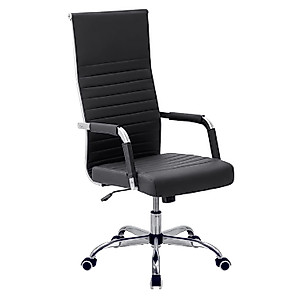 VICTONE Ribbed Office Chair High Back PU Leather Executive Conference Chair Adjustable Swivel Chair (Black)