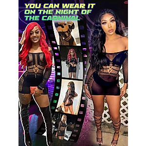 Buitifo Sexy Lingerie for Women Fishnet Mini Dress One Piece Babydoll Nightwear(BlackZJD,One Size)