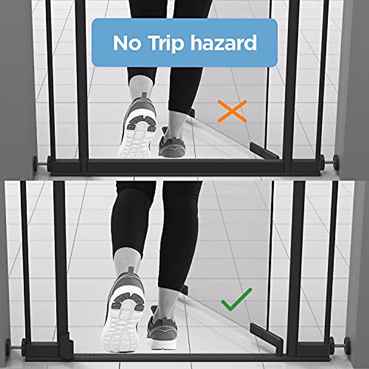 Perma Child Safety Stellar Sensor LED Auto Lock Safe Step Walk Through Baby Gate for Stairs, Pressure Mounted, White