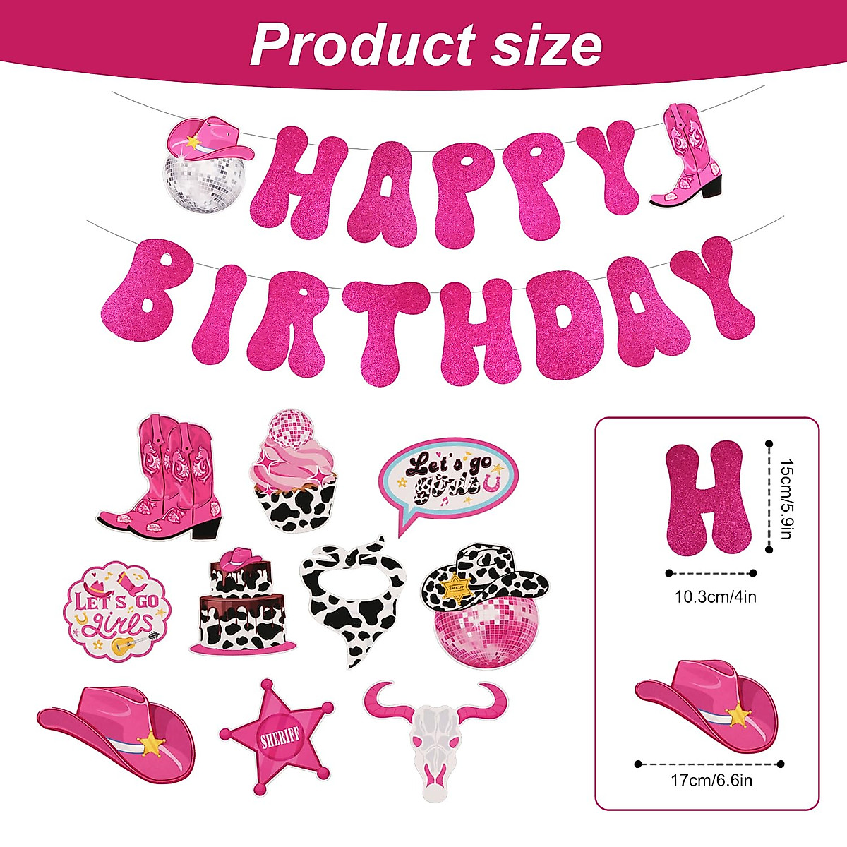 26pcs Cowgirl Birthday Party Decorations, Y2K Preppy Birthday Decorations Cowgirl Party Hanging Swirl Banner Decorations Bachelorette Party Decorations for Girls Women Cowgirl Theme Party (Pattern 1)
