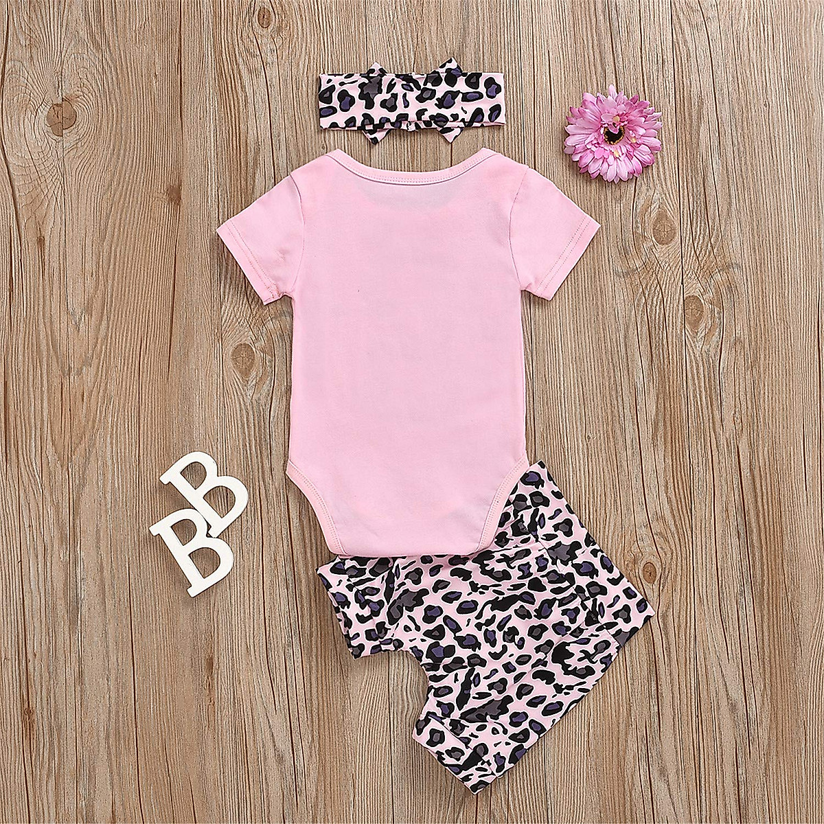 GRNSHTS Baby Girl Sister Matching Clothes Infant Little Sister Short Sleeve Romper+Leopard Shorts+Headband 3Pcs Outfits (Leopard Little Sister, 0-6 Months)