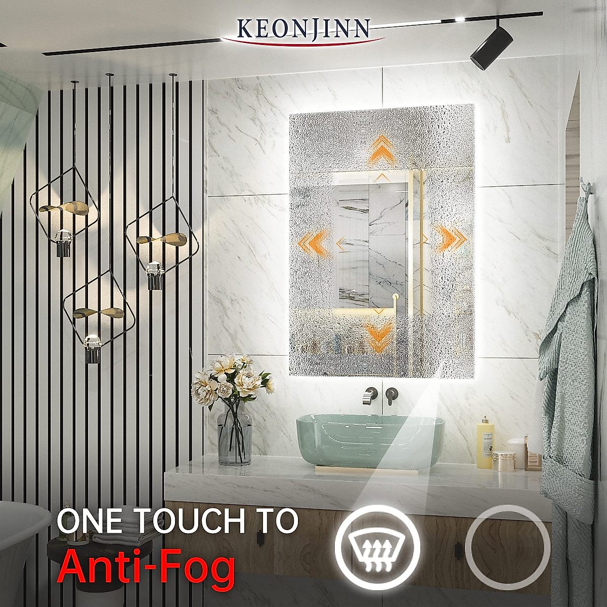 Keonjinn LED Bathroom Mirror, 24 x 36 Inch LED Mirror Lighted Bathroom Mirror, Anti Fog Acrylic Backlit Vanity Mirror with Lights, IP44 Waterproof CRI90+ Dimmable Makeup Mirror(Horizontal/Vertical)