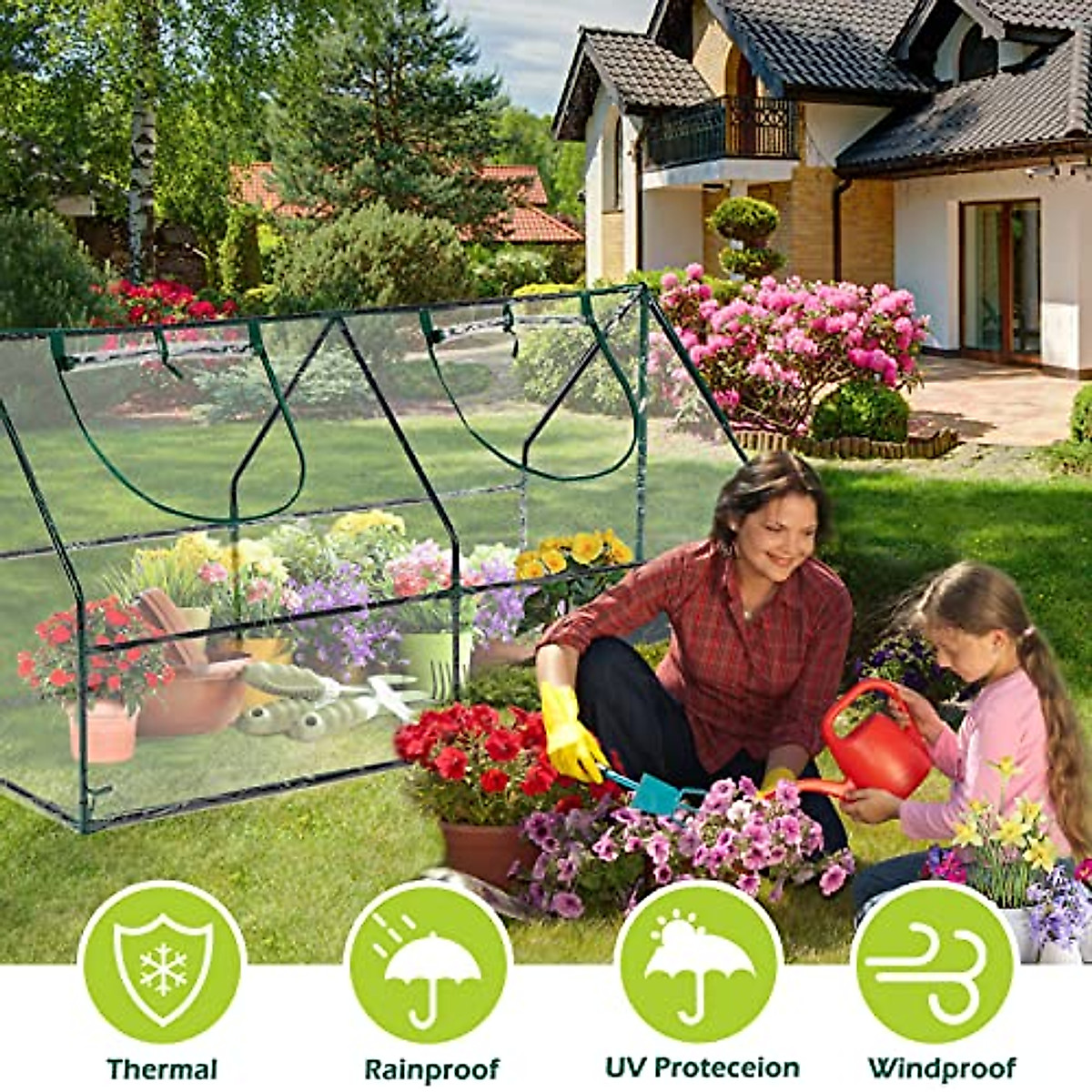 Portable Mini Greenhouse for Outdoors , 6.0' x 3.0' x 3.0' Small Greenhouse for Indoor Outdoor, Mini Clear Green house with PE Cover and Roll-Up Zipper Door for Winter Seedling, Flowers, Plant Growing