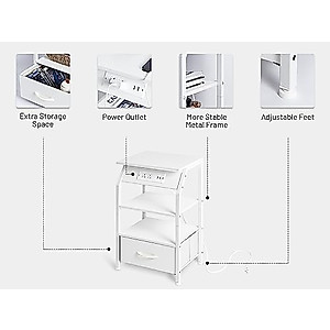 Labcosi White Nightstands with Fabric Drawer, 25" Tall Bedside Table with Charging Station, Bedroom End Tables and Dresser, 2 Pack