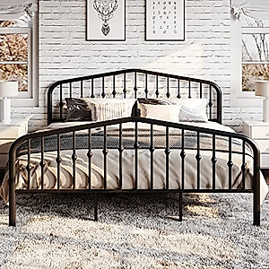 SHA CERLIN King Size Metal Platform Bed Frame with Victorian Style Wrought Iron-Art Headboard/Footboard, No Box Spring Required, Black